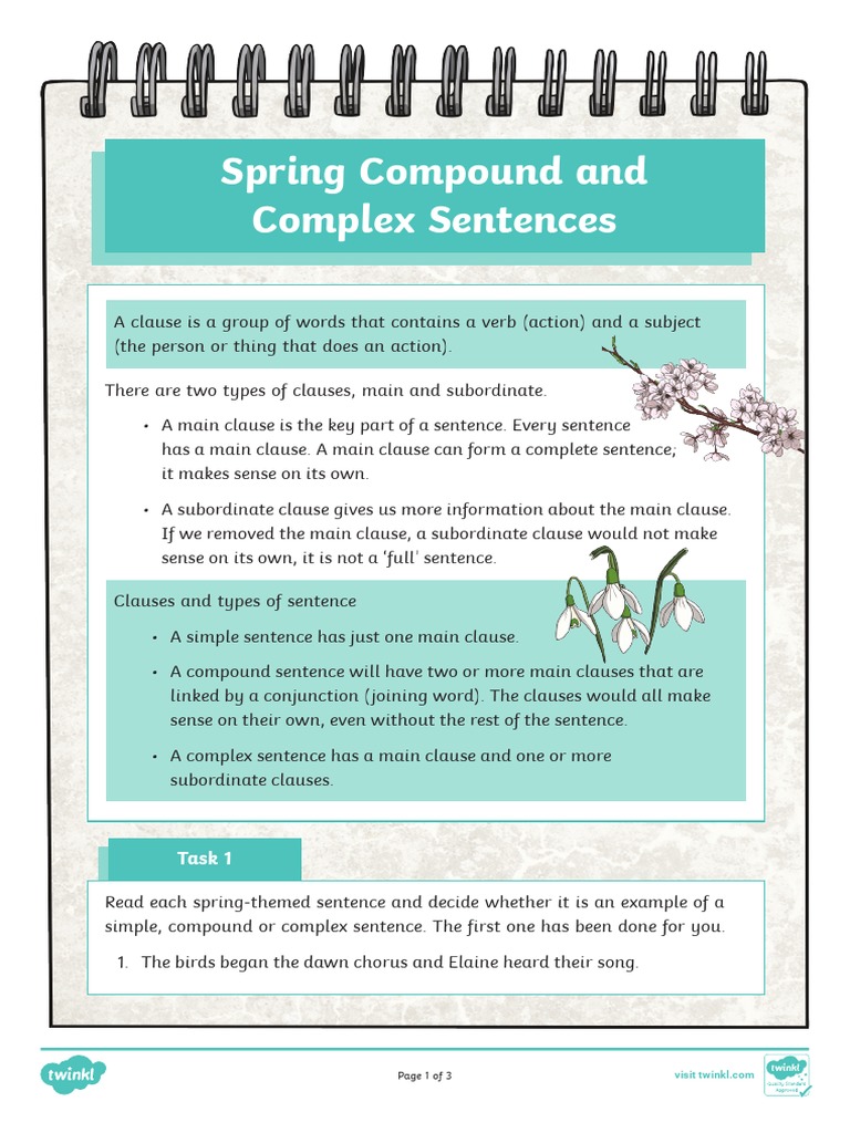 Ni L 449 Spring Compound and Complex Sentences Activity - Ver - 1 | PDF | Sentence (Linguistics ...