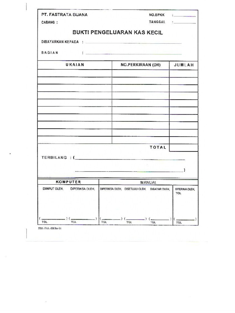 Form Bukti Pengelaran Kas Kecil (BPKK) | PDF