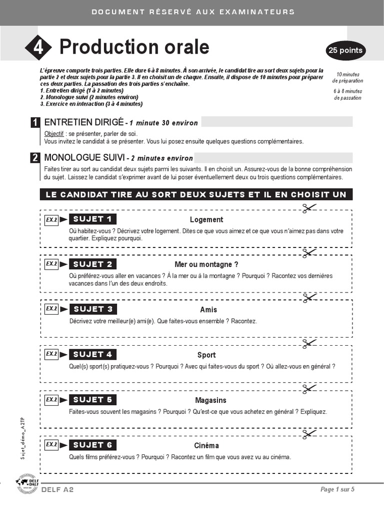 Sujets de Production Orale DELF A2 | PDF | Location de voiture | Permis de conduire