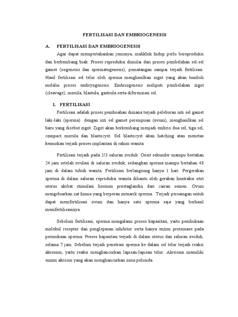 Fertilisasi Dan Embriogenesis (Resume) | PDF | Kesehatan Holistik