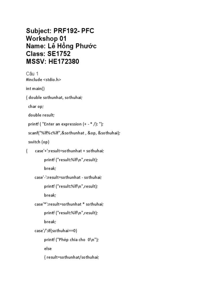 PRF192 Workshop 01 Solutions | PDF | Computing | Income