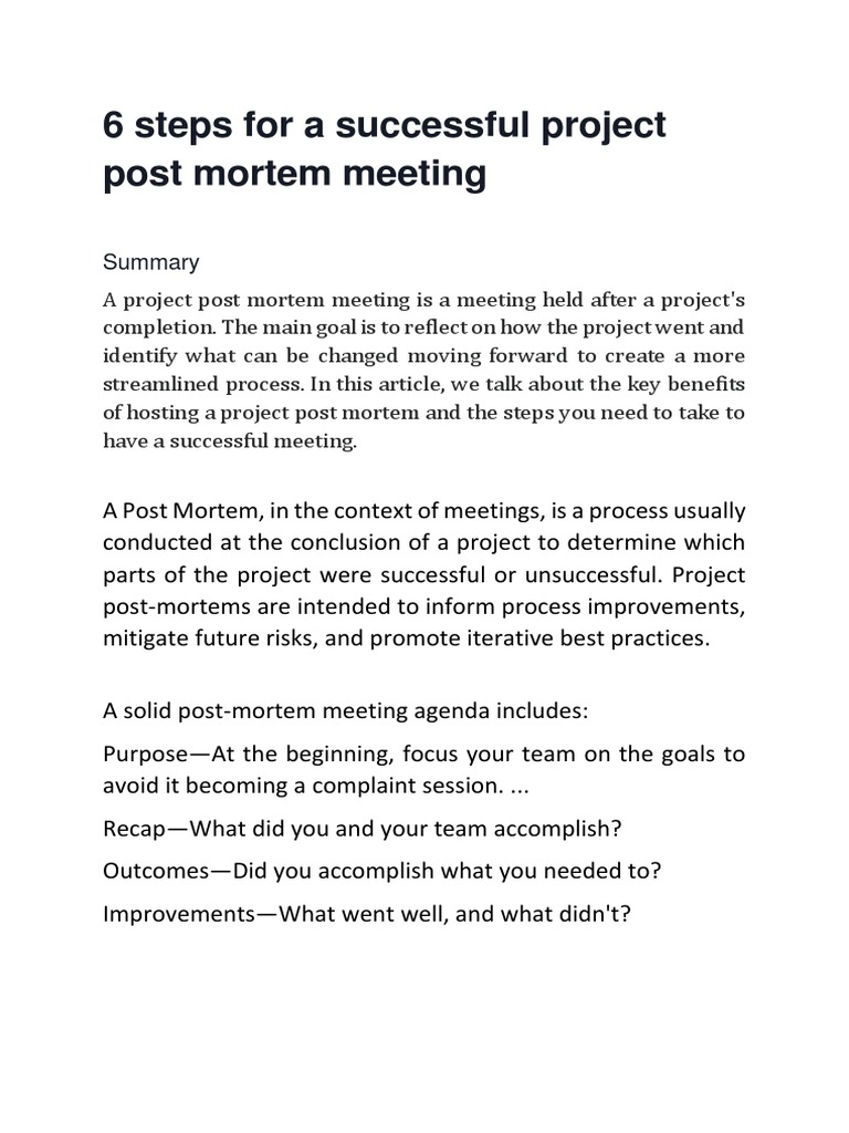 6 Steps For A Successful Project Post Mortem Meeting | PDF | Agile Software Development | Cognition