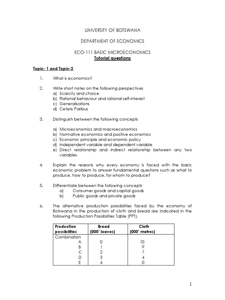 ECO-111 Microeconomics Tutorial Questions | PDF | Supply And Demand ...