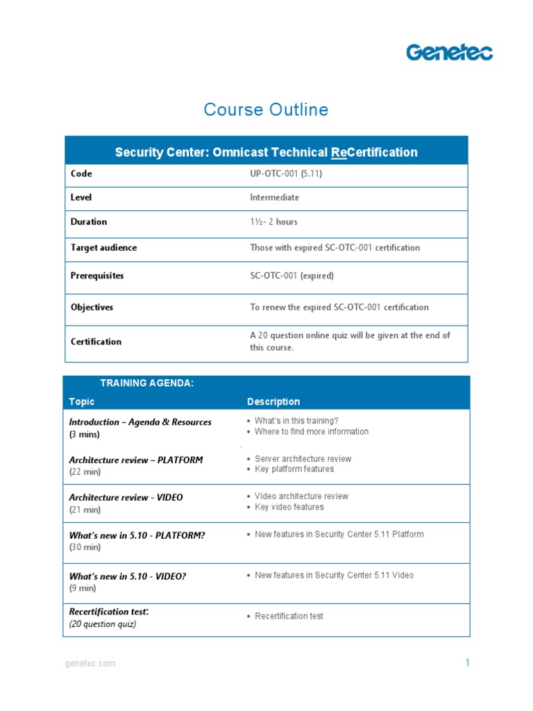 Omnicast Technical Recertification Course | PDF
