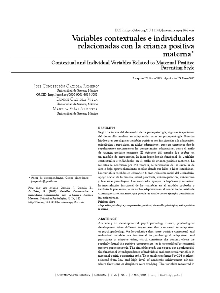 Variables Contextuales e Indiv | PDF | Paternidad/maternidad | Las ...