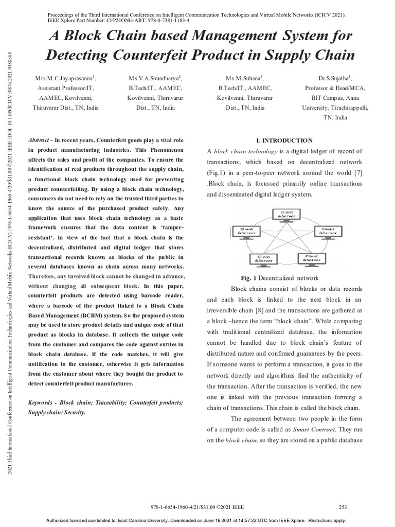 A Block Chain Based Management System For Detecting Counterfeit Product ...