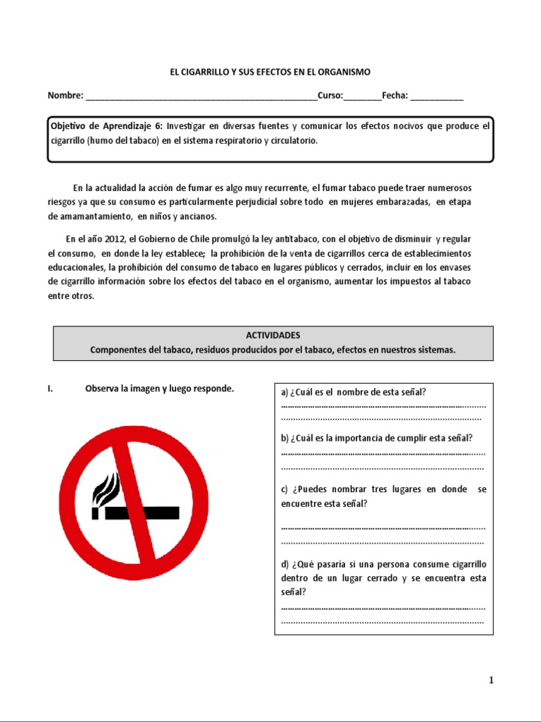 Guía Tabaquismo 5to Básico | PDF | Cigarrillo | Fumar tabaco