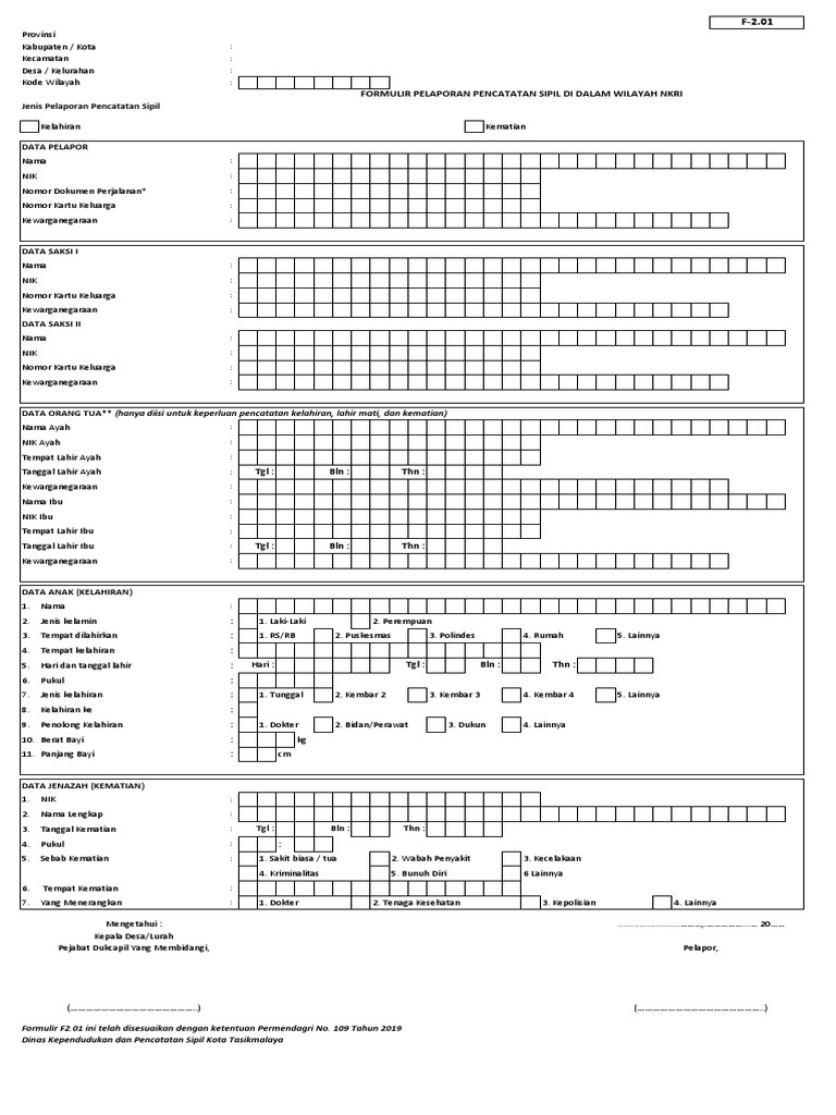 Form F2.01 Kelahiran Kematian | PDF