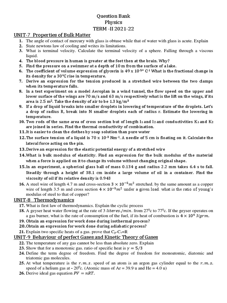 Question Bank PHYSICS XI | PDF