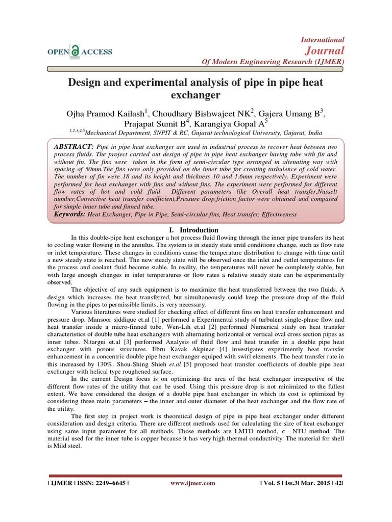 Design and Experimental Analysis of Pipe | PDF | Heat Exchanger | Heat Transfer