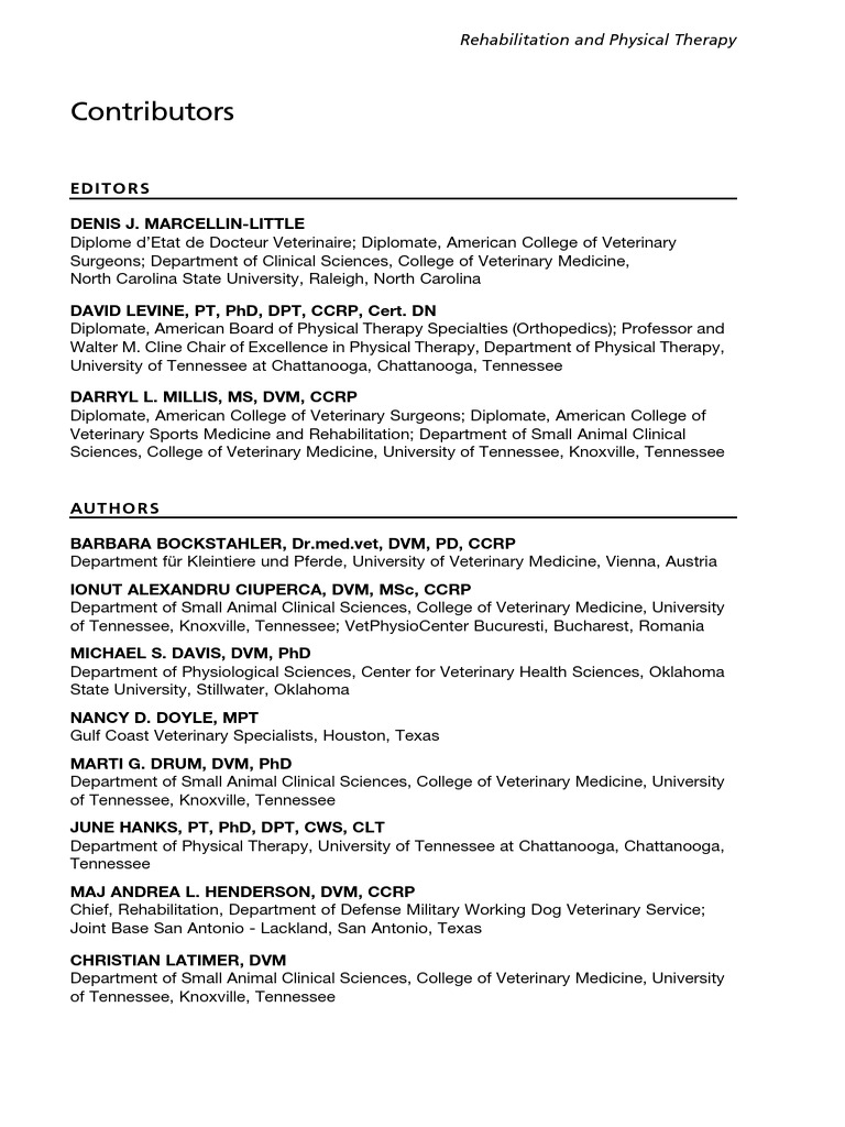 Contributors - 2015 - Veterinary Clinics of North America Small Animal Practice | PDF | Physical ...