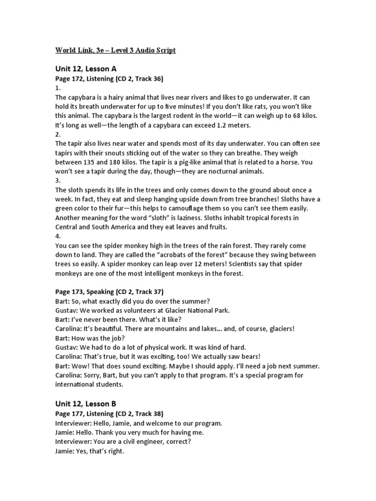 Wl3e Level03 U12 Audio Script | PDF | Language Arts & Discipline