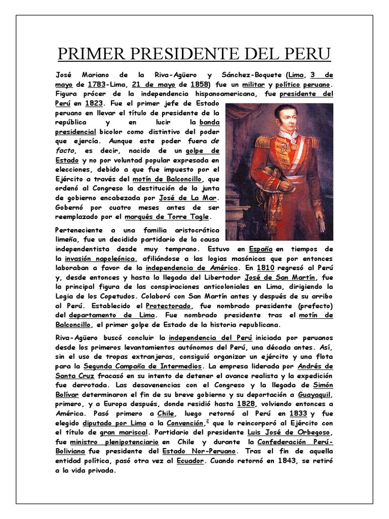 Primer Presidente Del PERU | PDF | Perú | America latina