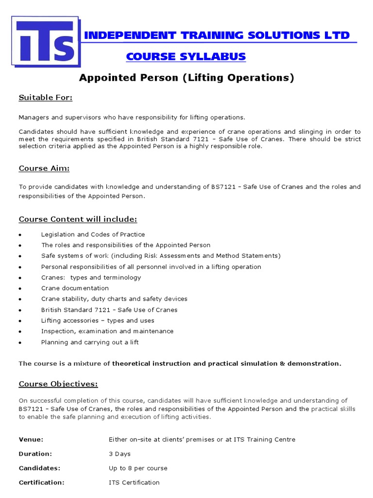 Appointed Person Lifting Operations | PDF