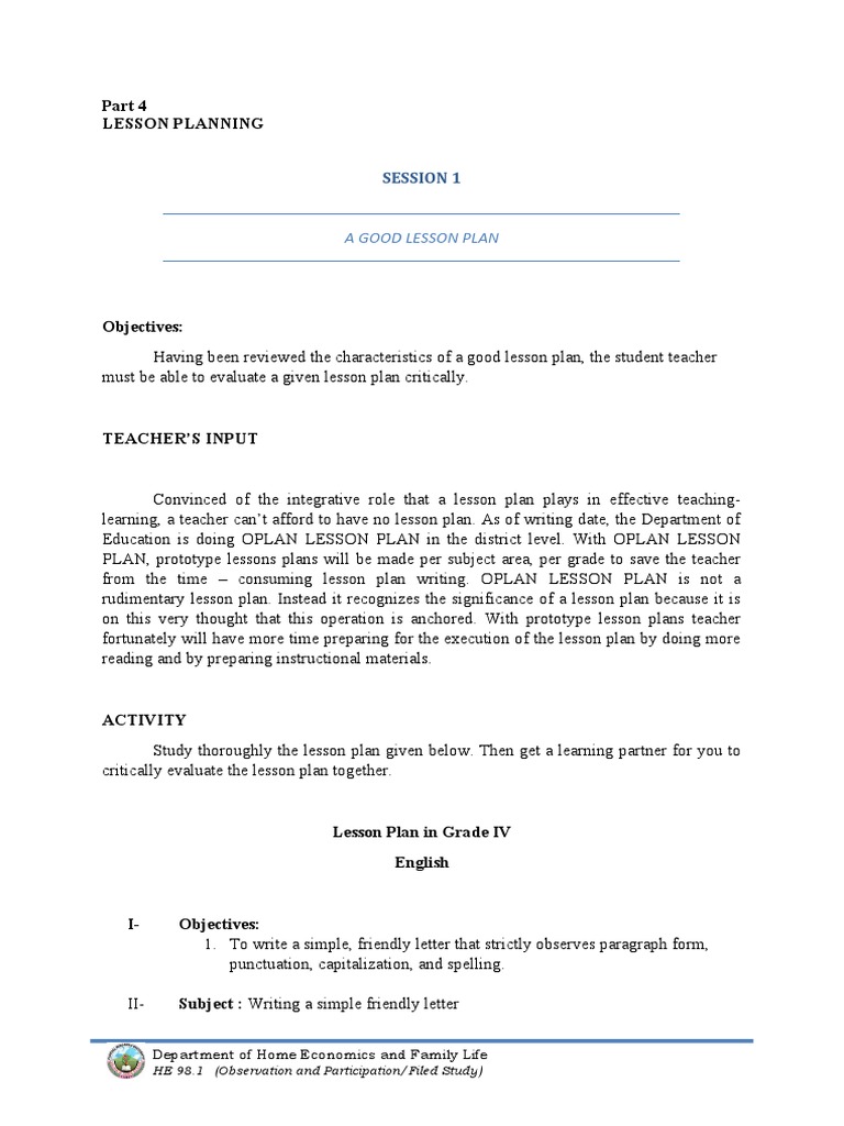 Part 4. Lesson Planning PR | Download Free PDF | Lesson Plan | Teachers