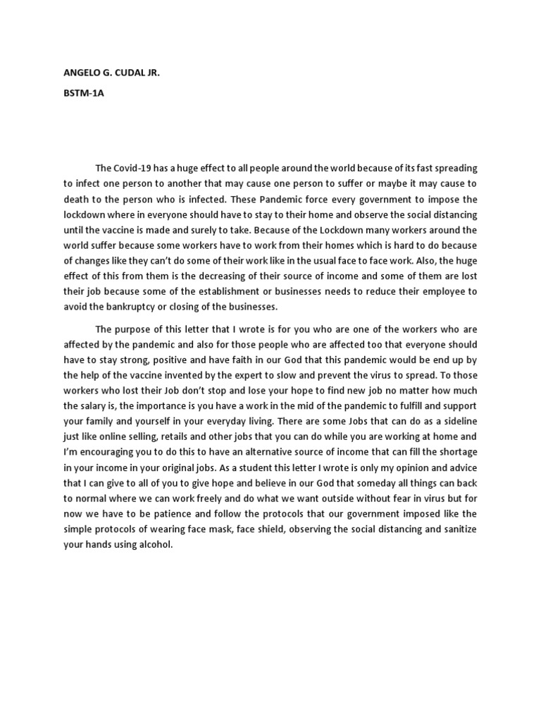 Cudal JR., Angelo (BSTM - 1A) - Letter | PDF