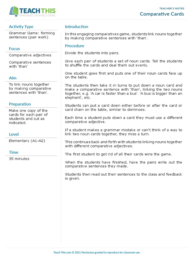 Comparative Cards | PDF | Adjective | Linguistics