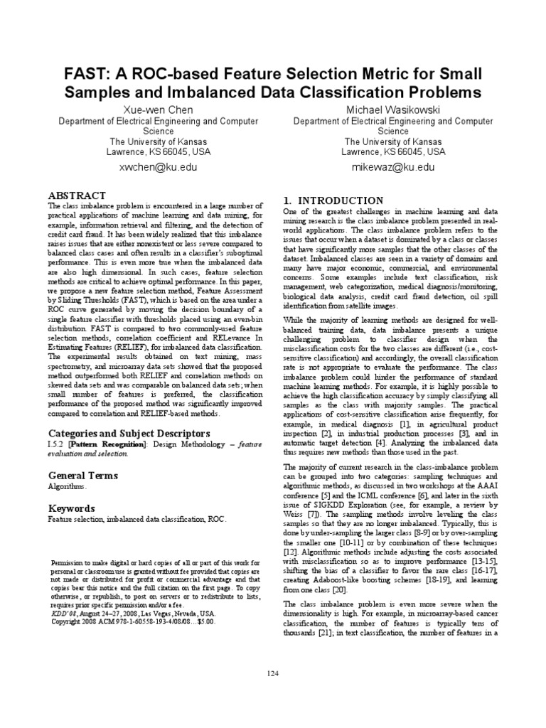 FAST - A ROC-Based Feature Selection Metric For Small Samples and Imbalanced Data Classification ...