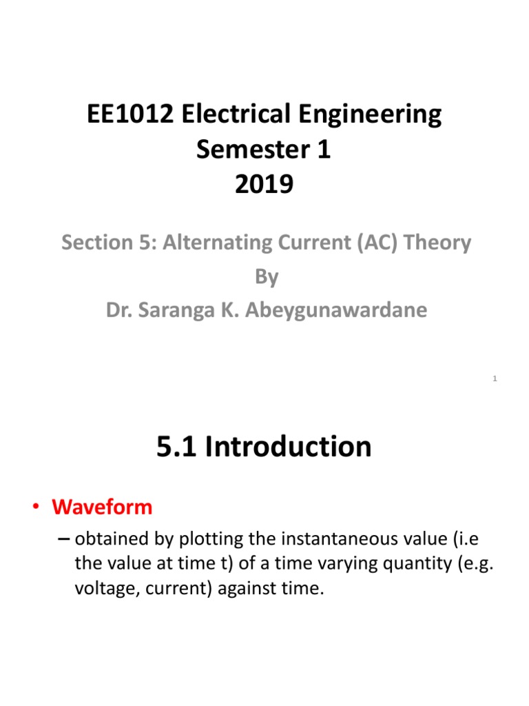 Alternating Current Ac Theory 1 Pdf Sine Wave Electrical Engineering