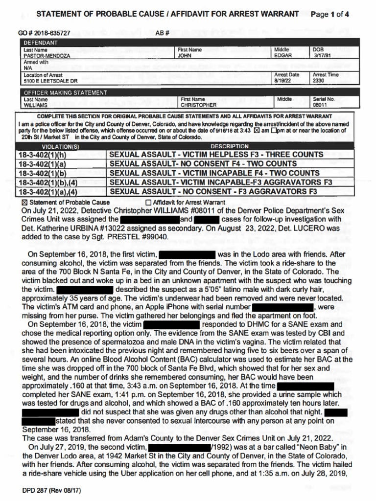 John Pastor-Mendoza Arrest Warrant | PDF