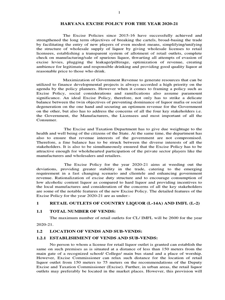 Haryana Excise Policy 2020 21 | PDF | License | Excise