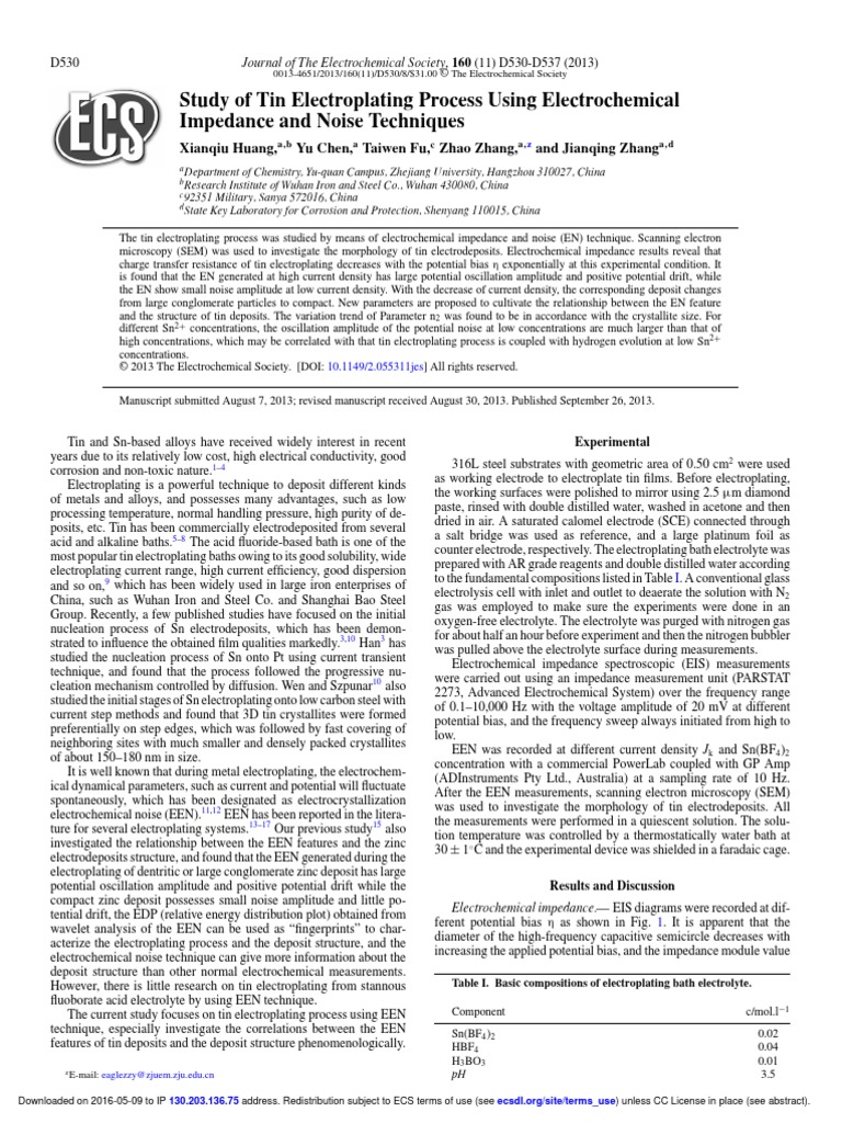 Study of Tin Electroplating Process Using Electrochemical | PDF ...