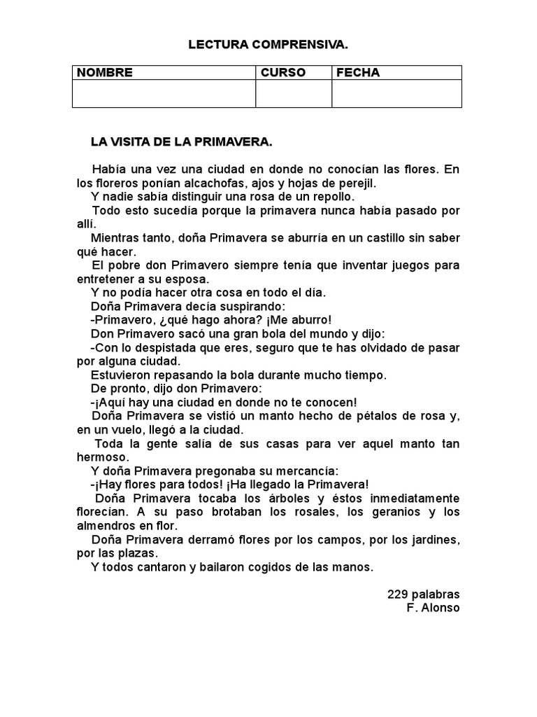 Lectura Comprensiva: La Primavera | PDF