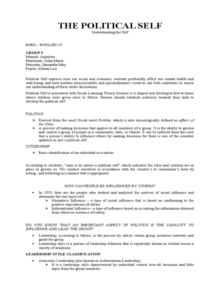 The Political Self | PDF | Leadership | Psychology