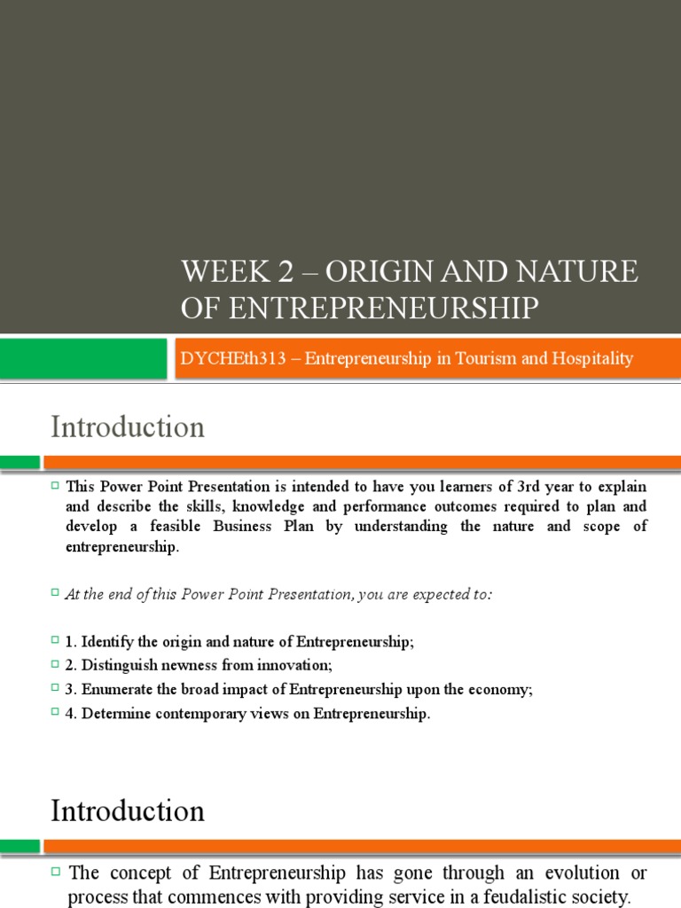 Week 2 Origin and Nature of Entrepreneurship | PDF | Entrepreneurship ...