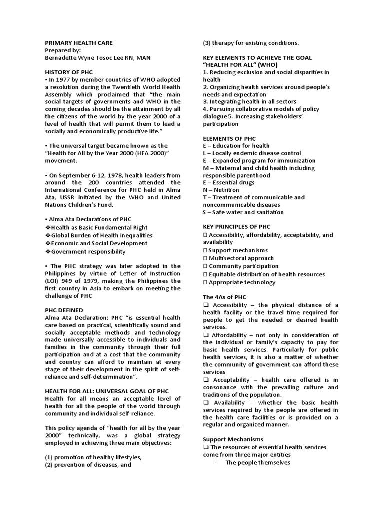 Lecture 2 - Primary Health Care | PDF | Health Sciences | Health Care