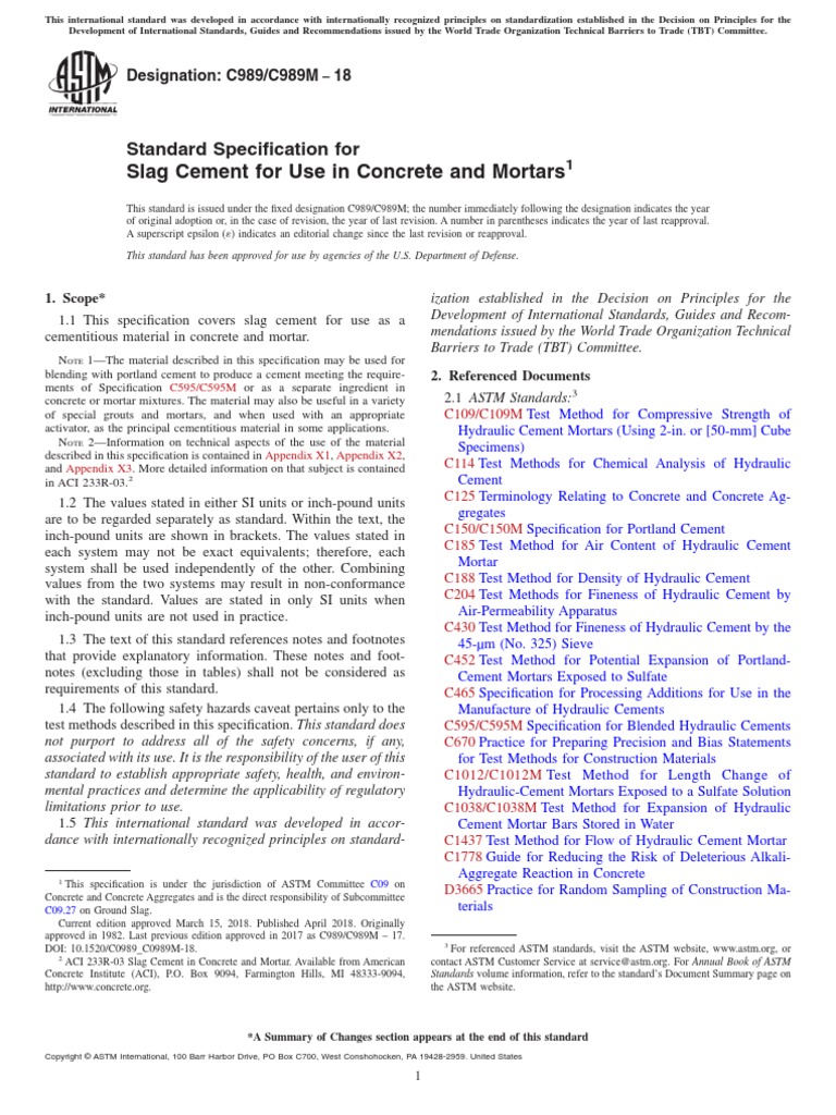ASTM C989 | PDF | Concrete | Cement