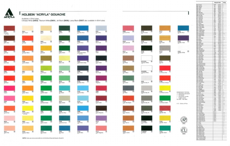 Holbein Acryla Gouache Color Chart | PDF