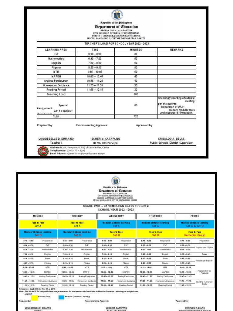 Grade 2 Class Program & Teacher's Load SY 2022-2023-Final | PDF | Learning | Behavior Modification