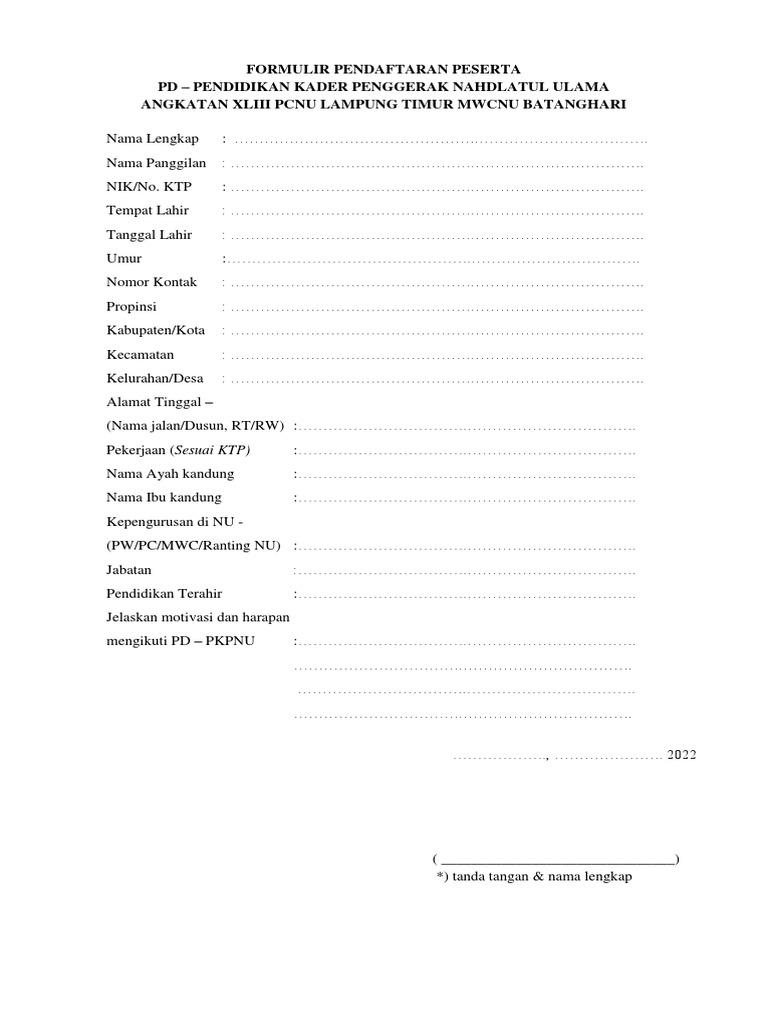 Formulir Pendaftaran Peserta | PDF