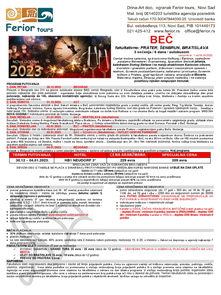 BEC 3 Nocenje Docek Nove Godine 2023 T | PDF