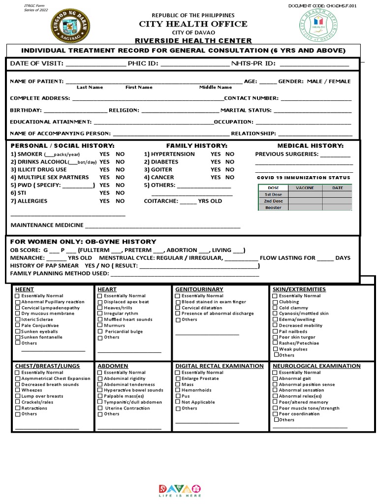 Individual Treatment Record Form | PDF | Heart | Medical Specialties