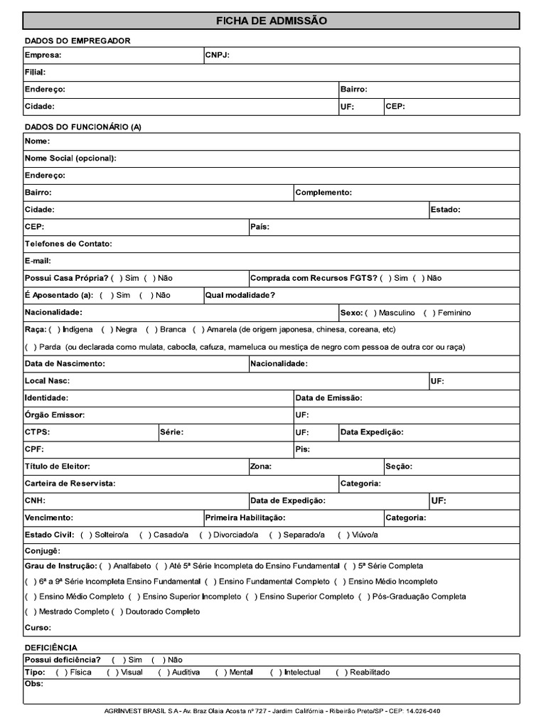 Ficha Registro Funcionario E-Social | PDF