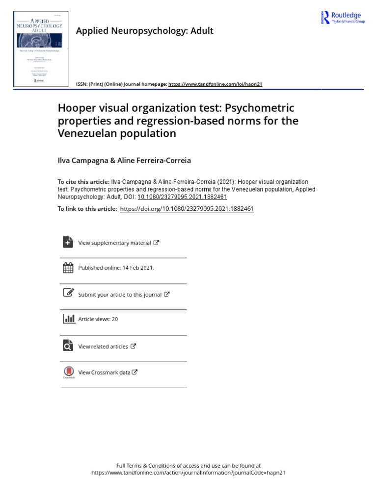 Hooper Visual Organization Test Psychometric | PDF