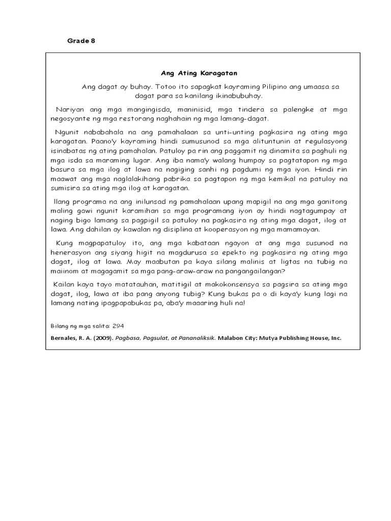 Grade 8 Reading Text | PDF