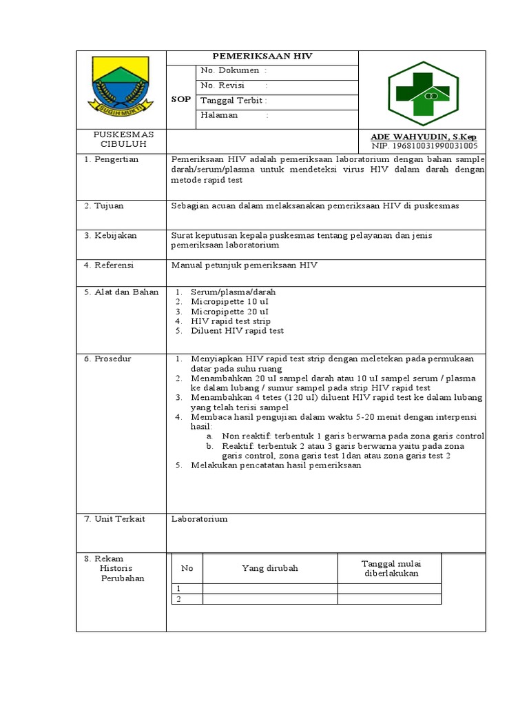 Sop Pemeriksaan Hiv | PDF