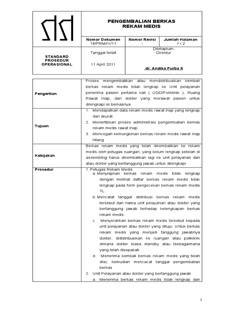 18.protap Pengembalian Berkas RM TL (Sudah) | PDF