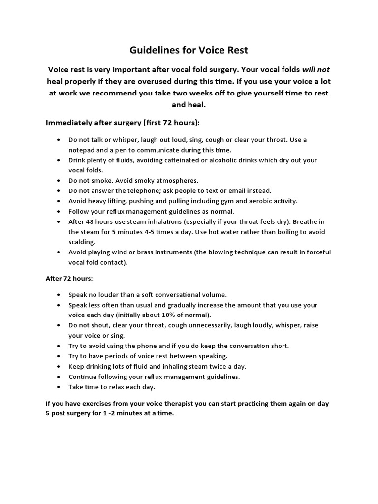 Guidelines For Voice Rest | PDF | Singing | Human Voice