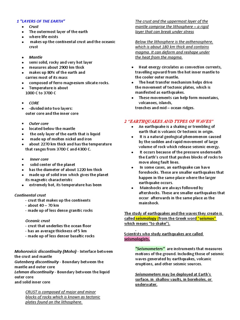 SCIENCE-NOTES g10 1st Quarter Earth and Space | PDF | Plate Tectonics ...