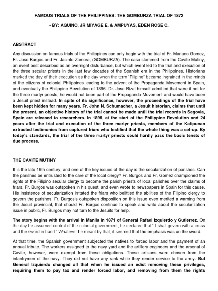 GOMBURZA: Martyrdom and Trial of 1872 | PDF | Philippines