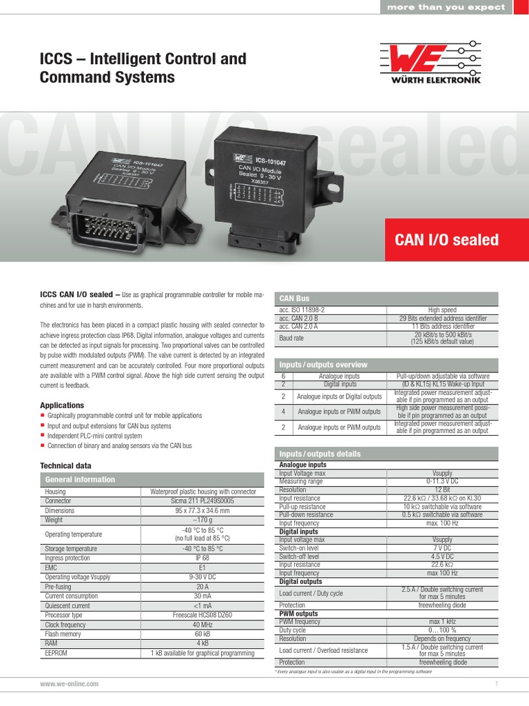Datenblatt CAN IO Sealed en | PDF | Bit Rate | Power Supply