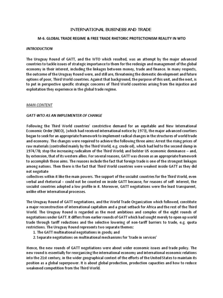 WTO Trade Regime and Third World Impact | PDF | World Trade ...