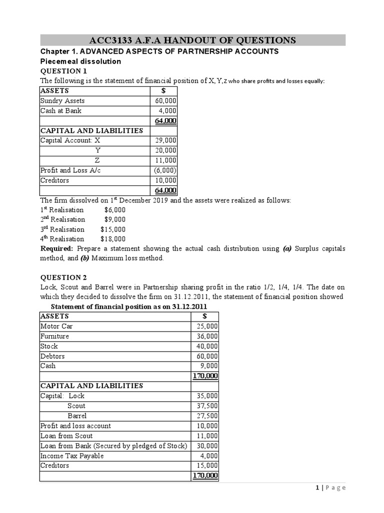 AFA Questions - Students Handout | PDF | Balance Sheet | Equity (Finance)