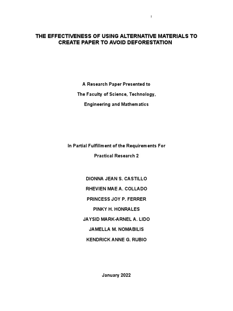 The Effectiveness of Using Alternative Materials To Create Paper To ...