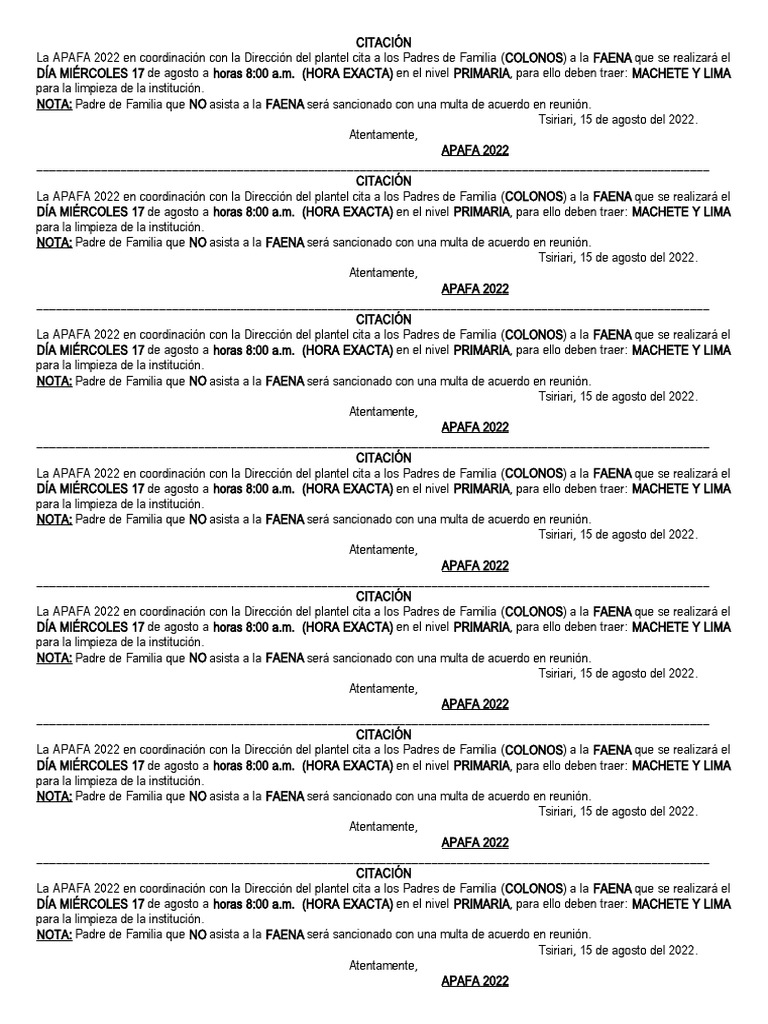 Citacion A FAENA | PDF