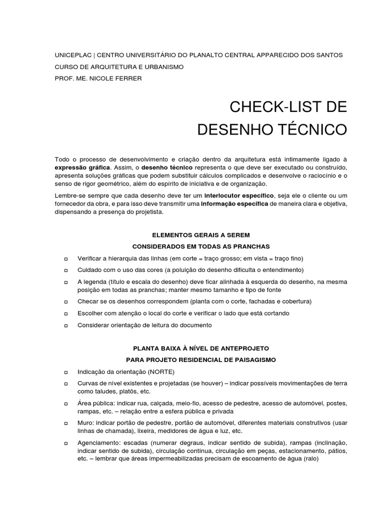 Check-List de Desenho Técnico Paisagístico | Download grátis PDF ...